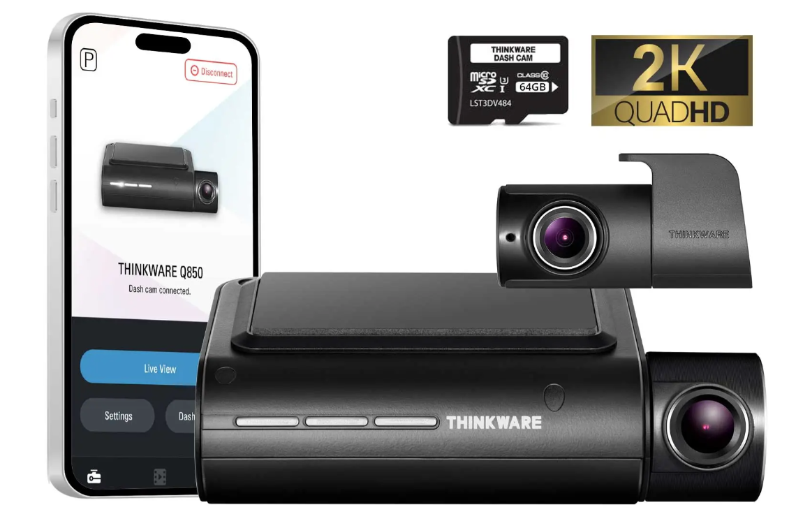 Thinkware Q850 2K QHD Front + Rear Dashcam With Wi-Fi & Super Night Vi